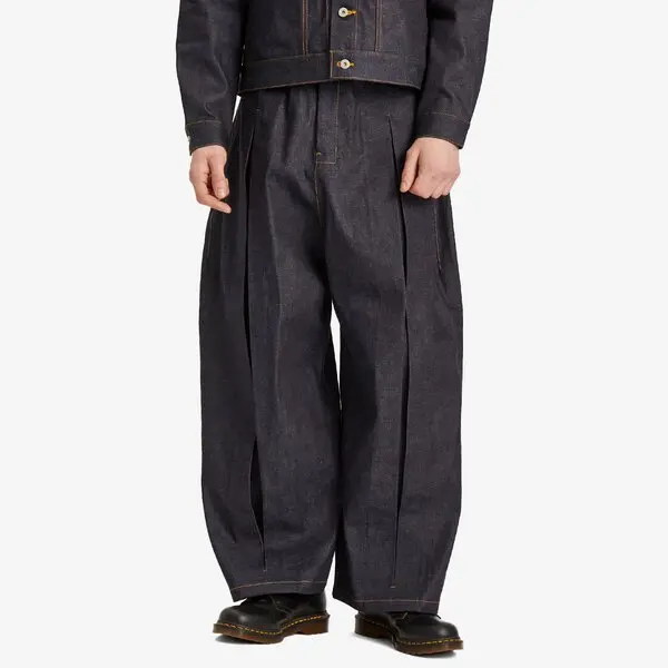Sage Nation Denim Box Pleat Trousers - Raw Denim | Editorialist